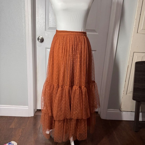 Joyfolie | Bottoms | Mia Joy Rust Orange Tiered Tulle Maxi Skirt Fall ...